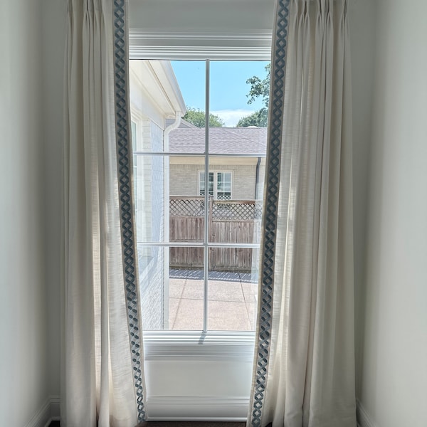 Off White Roman Shade With Green Trims and Lining, Window Blinds, Light ...