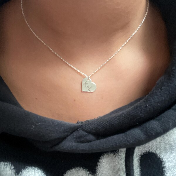 Engraved Heart Necklace, Heart and Letter Necklace, Minimalist Necklace ...