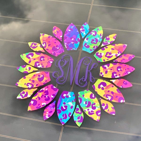 Sunflower Monogram Car Decal | Flower Monogram | Sunflower Custom Decal ...