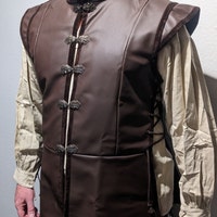 Faux Leather Surcoat - Brown Renaissance Unisex Jerkin Vest Open Front ...