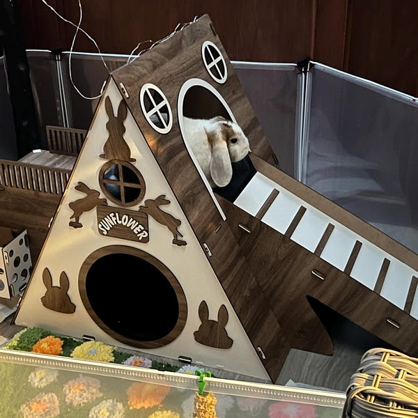 Modern Two-story Rabbit House: Indoor Bunny Castle With Slide - Etsy