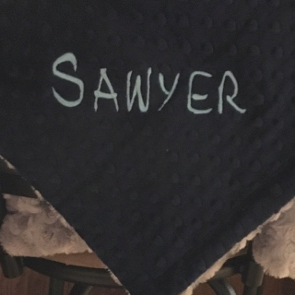 Personalized Navy Blue Minky Dot and Silver Gray Hyde Minky Blanket- or ...
