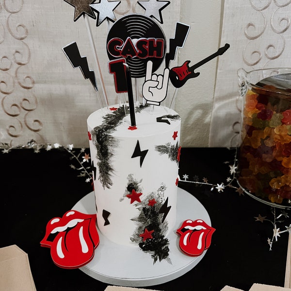 Rock N Roll Birthday Cake Topper - Personalized Cake Topper With Name ...