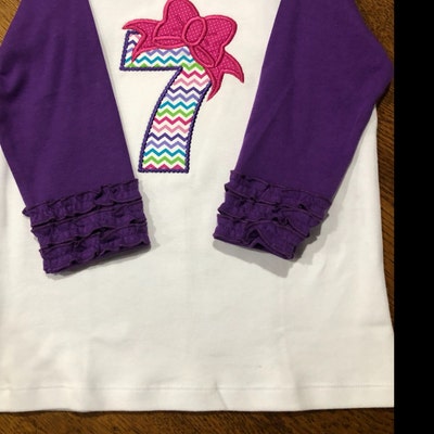 7 Birthday Applique Cute Bow 7th Number Instant Digital Download Stitch ...