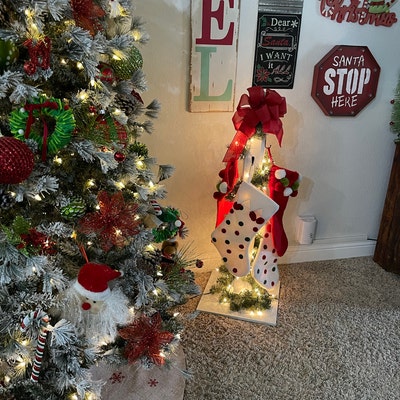 Christmas Stocking Holder Wood Post With Hooks Farmhouse Stocking Post ...