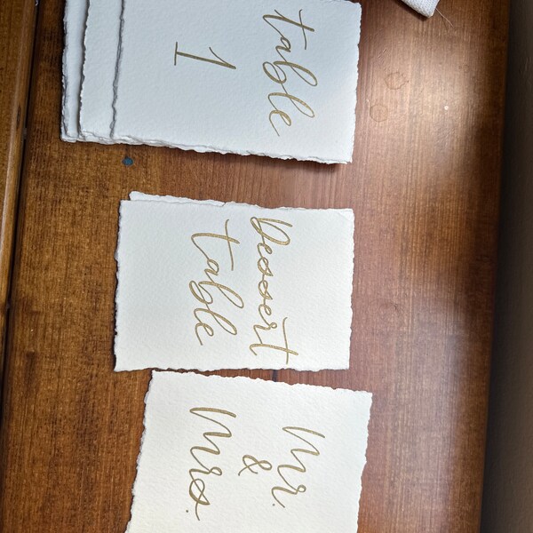 Hand Torn Deckled Table Numbers on Handmade Paper, Script Calligraphy ...