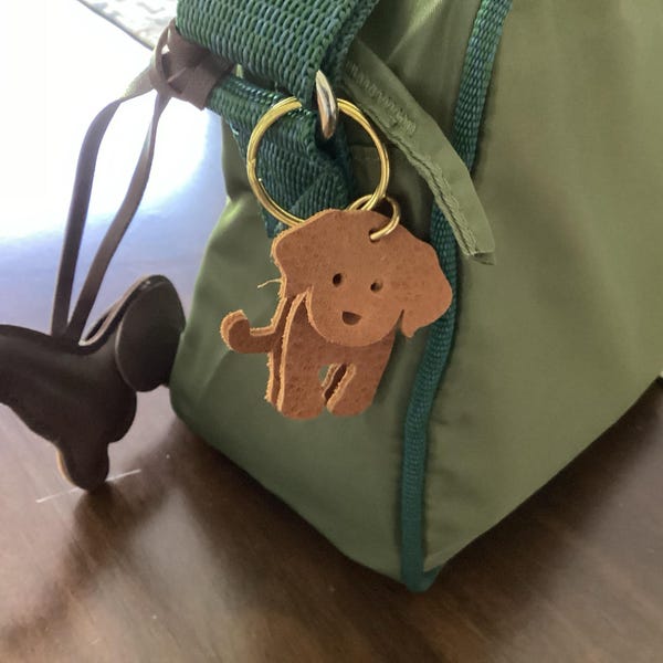 Doodle Dog Leather Keychain Key Ring - PEBBLED + SOFT Leather | Great ...