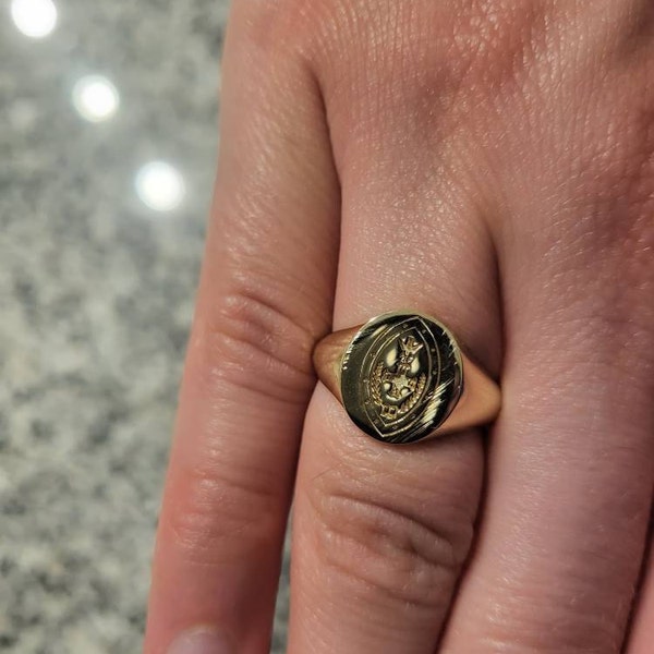 Men's Solid Gold Signet Ring, Custom Engraved Pinky for Him, Family ...