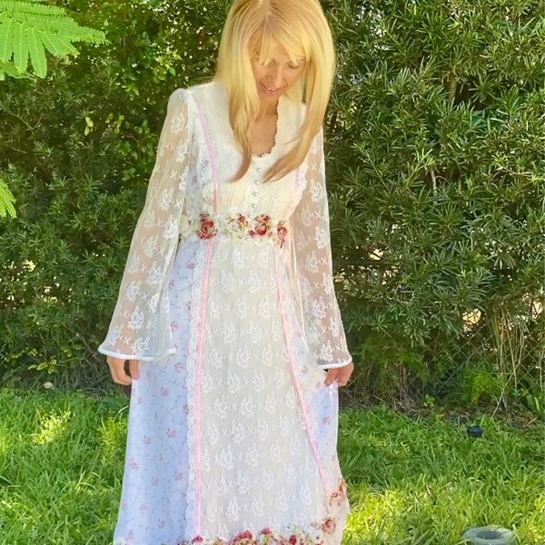 1960s Orange Velvet Maxi Dress, Beaded, Sequins, Medieval Revival ...