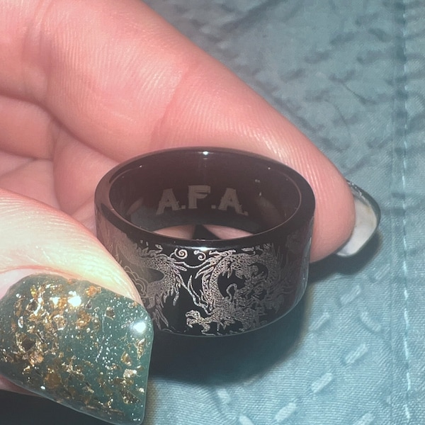 Engraved Black Tungsten Dragon Wedding Band Ring, Traditional Dragon ...