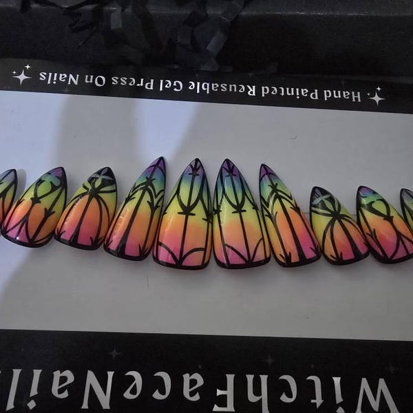 Rainbow Press on Nails, Rainbow Core, Pride Month, French, Neon, Press ...