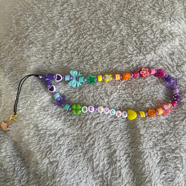 Personalised Beaded Phone Charm Mobile Strap Any Name or Text Any ...