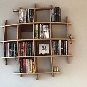 Wood Wall Shelf, Hanging Bookcase, Modern Sphere Book Display, Office ...