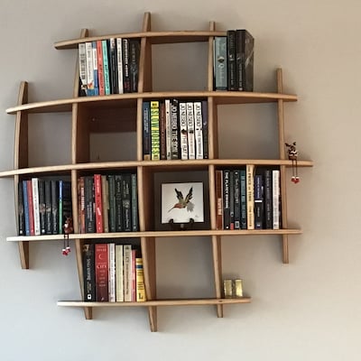 Wood Wall Shelf, Hanging Bookcase, Modern Sphere Book Display, Office ...