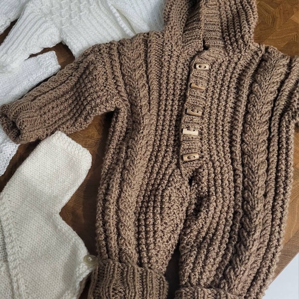 BABY ROMPER Knitting Pattern Baby All in One Hooded Sleepsuit Jumpsuit ...