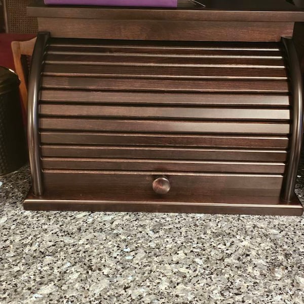 Bread Box Roll Top Amish Handcrafted Storage Solid Maple DARK CHOCOLATE ...