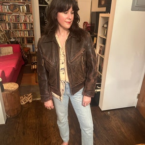 Vtg 70s SEARS the Leather Shop Sherpa Lined Fur Collar Flight Bomber ...