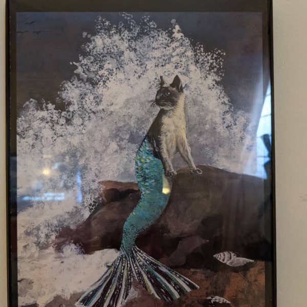 Mermaid Cat Art Print, 8x10" Mer-cat Illustration, Weird Mermaid Decor ...