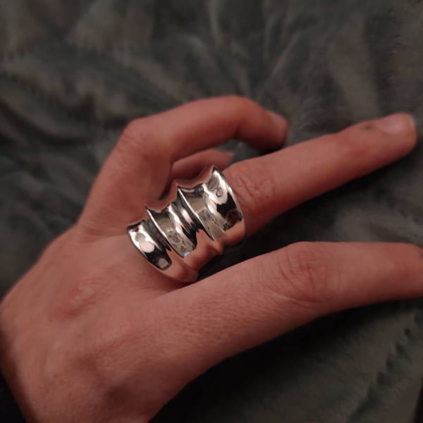 Long Contemporary Sterling Silver Ring | Nekes Jewelry - Etsy