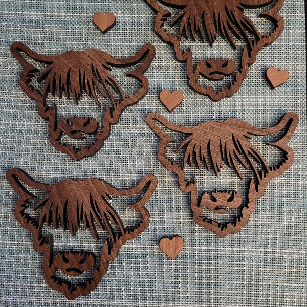 X1 Individual Highland Cow Coaster - Wooden Highland Coo Coaster ...