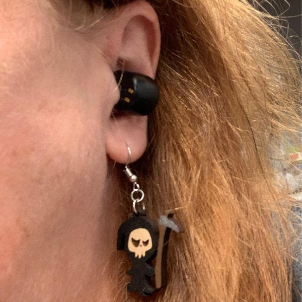 Grim Reaper Earrings: Laser Cut Halloween Studs - Etsy