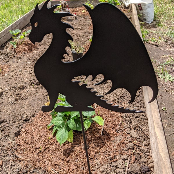Ships in 2 Days | Metal Dragon Garden Stake - Steel Gardening Decor ...
