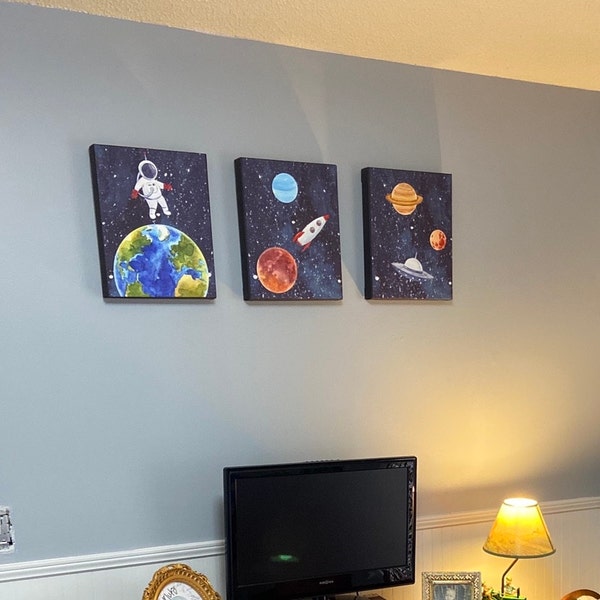 Set of 3 Watercolor Outer Space Wall Art, Digital Download, Printable ...