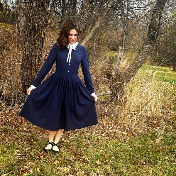 Button up Shirt Dress, Summer Fall Navy Formal Button up Midi Dress ...
