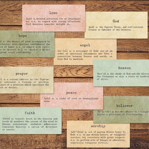 Vintage Inspired Religious Faith Dictionary Definition Flash Cards ...