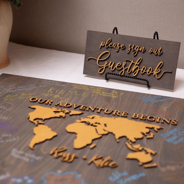 3D World Map Wedding Guest Book Alternative, Our Adventure Awaits ...