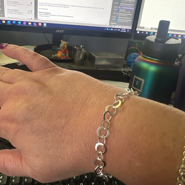 Handmade Silver Chain Bracelet, Sterling Silver Circle Links Bracelet ...