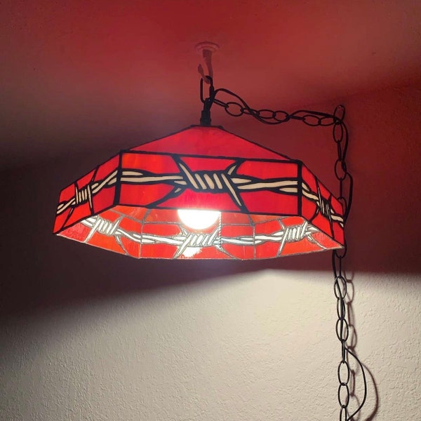 Stained Glass Lamp, Handmade Barbed Wire Lamp Shade, Plug in Ready ...