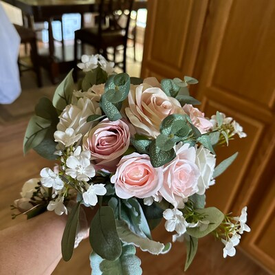 Dusty Pink Bridal Bouquet, Classic Wedding Rose Bouquet, Rustic Boho ...