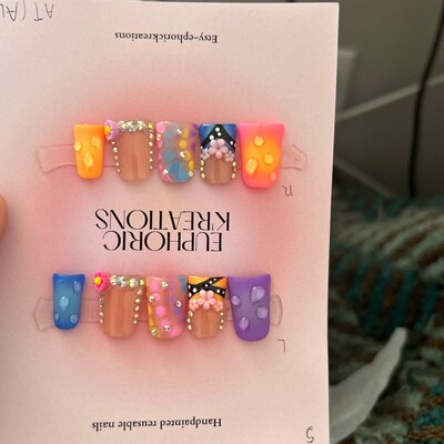 Punk Pink Style Y2K Press on Nails Handmade Grunge Pink Punk Pink ...