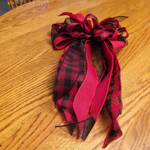 Buffalo Plaid Bow. Rustic Christmas Decor. Red and Black Plaid Bow ...