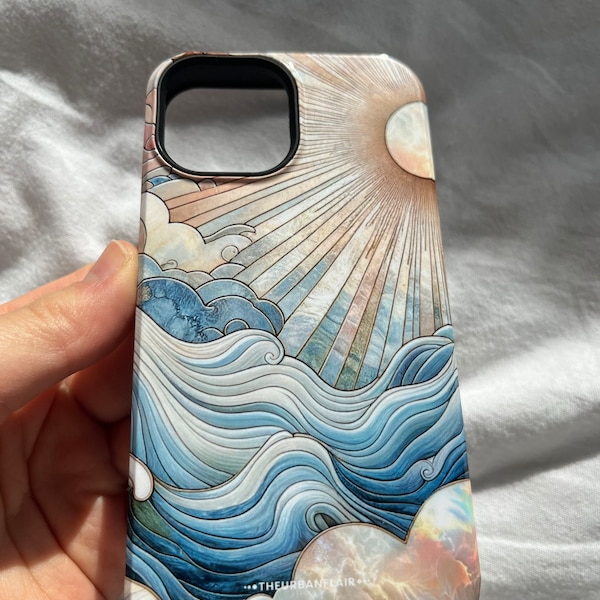 Ocean Waves & Sun Rays Stained Glass Illusion Print Tough Phone Case ...