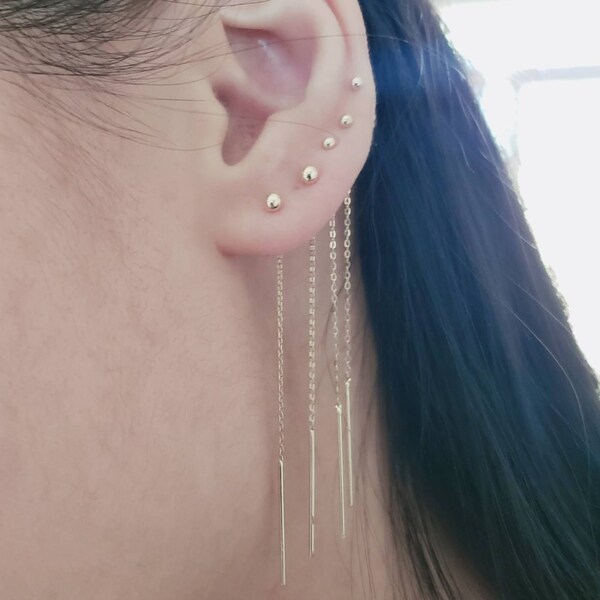 Front Back Drop Dangle Earrings, Threader Style Earrings, 14K Solid ...