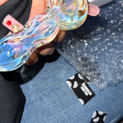 Yellow and Blue Fumed Glass Pipe Handmade Unique Golden Heady - Etsy