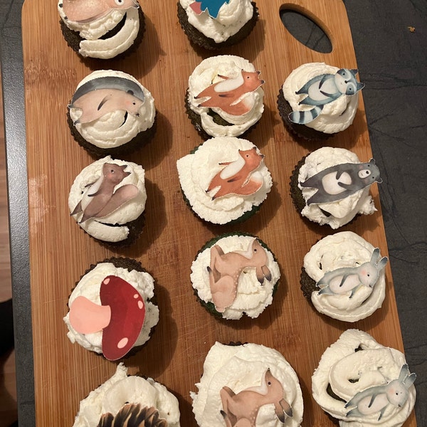 Essbare Deko Waldtiere 18 Stck / Cupcake Topper / Muffin Aufleger / Tortendeko / Kuchendeko Hase ...