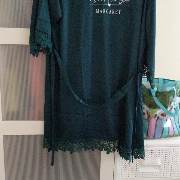Bridesmaid Satin Robe, Personalised Robe, Bridesmaid Robe, Forest Green ...