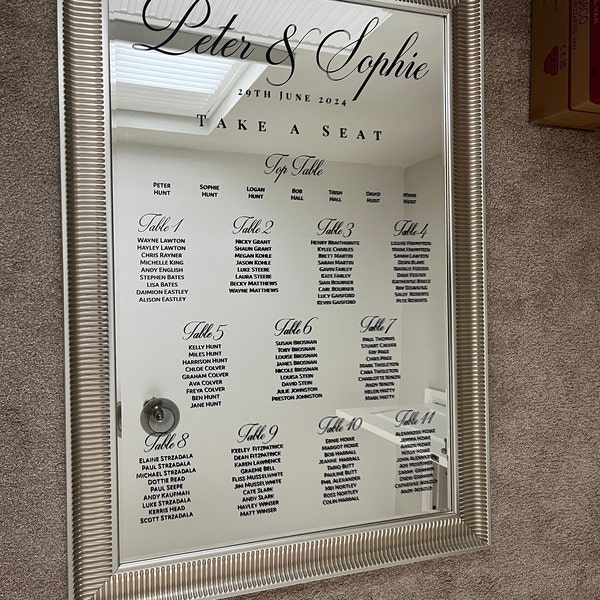 Mirror Table Plan/ Wedding Table Plan / Mirror Seating Plan/ Wedding ...