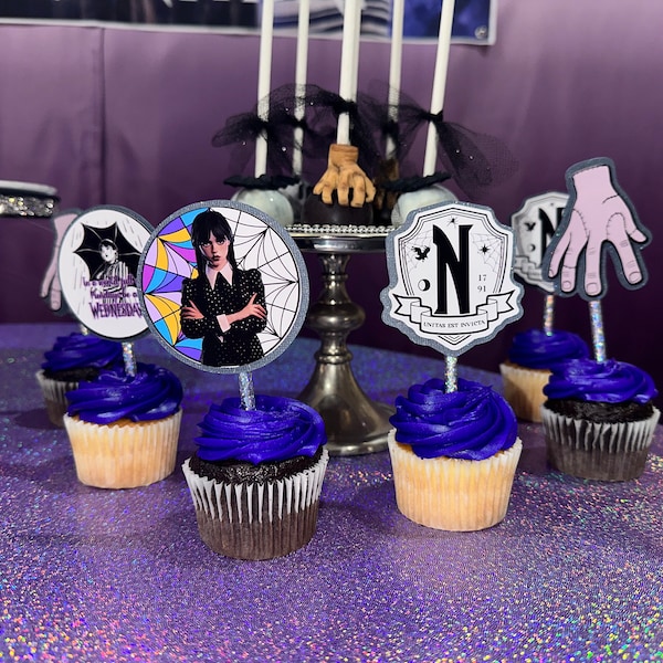 Wednesday Cupcake Toppers , Wednesday Birthday Ideas , Wednesday Cake ...