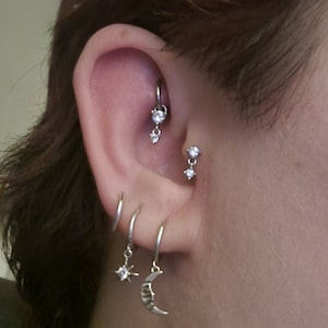 Dainty Sapphire Dangle Hoop Charm, Sterling Silver, 18k Gold Plated ...