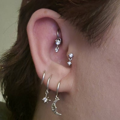 Dainty Sapphire Dangle Hoop Charm, Sterling Silver, 18k Gold Plated ...