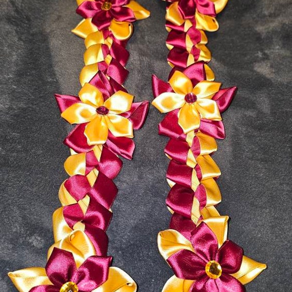 Closed-end Graduation Lei in Gold and Maroon (wine, Burgundy) With 5 ...
