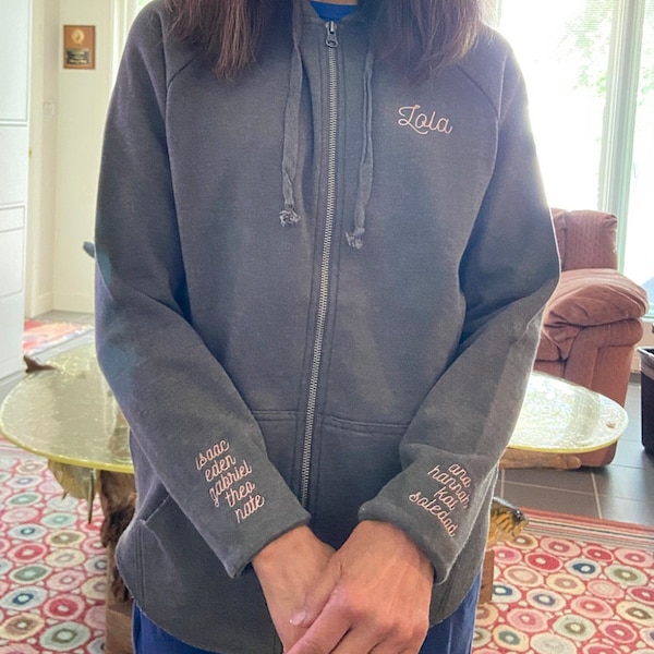 Customizable Grandma Embroidered Zip Hoodie Jacket | Grandkids Names ...