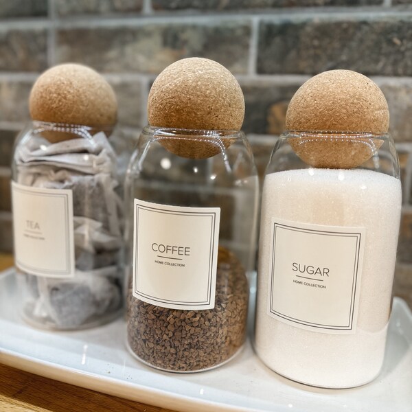 Tea Coffee Sugar Labels Bundle, Waterproof & Oil Resistant Kitchen Jar ...