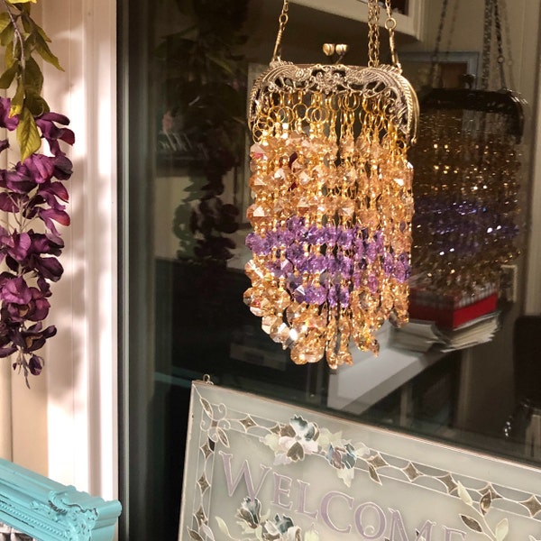 Topaz Purple Orange Crystal Wind Sun Chimes. Garden Art Patio Art ...