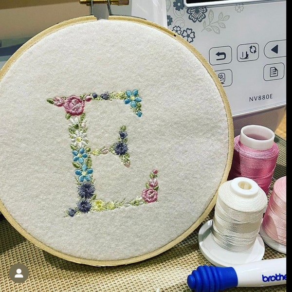 Machine Embroidery LETTER E Uppercase 3"/7,5 Cm Dainty Floral Font ...