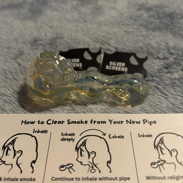 Yellow and Blue Fumed Glass Pipe Handmade Unique Golden Heady ...